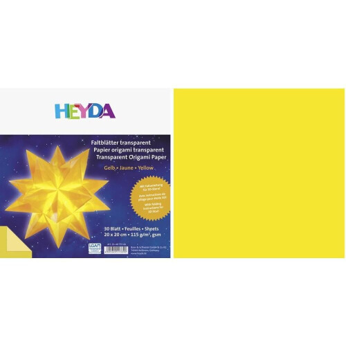 30 Pieces Of Origami 20x20 115g Star Transp.yellow Paper + Hanging ...