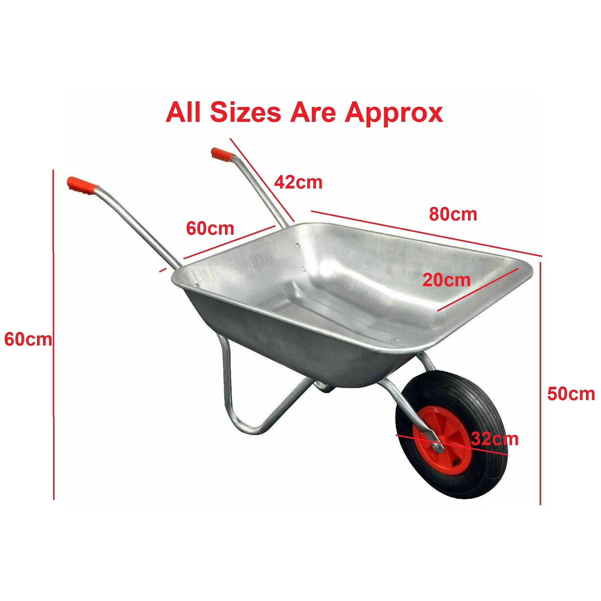 2007289 Heavy Duty 65L Galvanised Steel Wheelbarrow with Pneumatic ...