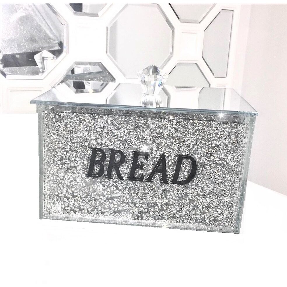 Silver Crushed Diamond Crystal Mirrored Bread Bin Container Kitchen on ...