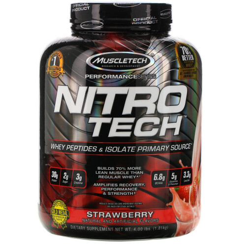 Muscletech, Nitro Tech, Whey Isolate + Lean Muscle, Strawberry, 3.97 ...