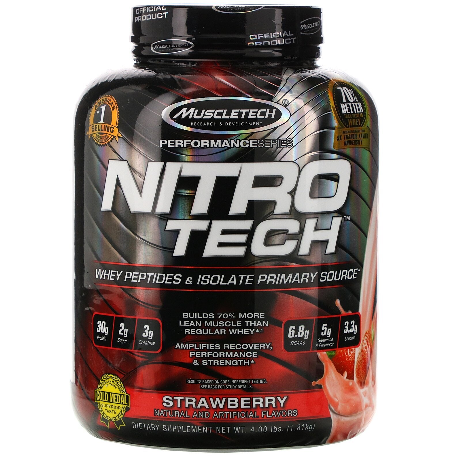 Muscletech, Nitro Tech, Whey Isolate + Lean Muscle, Strawberry, 3.97 ...
