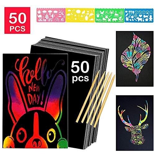 Scratch Art for Kids,50 Sheets Rainbow Scratch Notes Paper Combo Arts ...