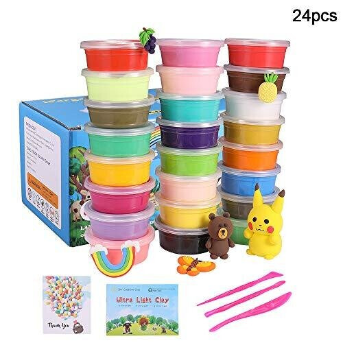 Air Dry Clay, 24 Colors Ultra Light Modeling Clay, iFergoo Magic Clay DIY Creative Modeling ...