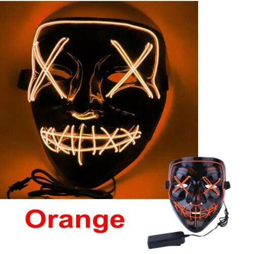 (Orange) Neon Stitches LED Mask Wire Light Up Costume Purge Party ...