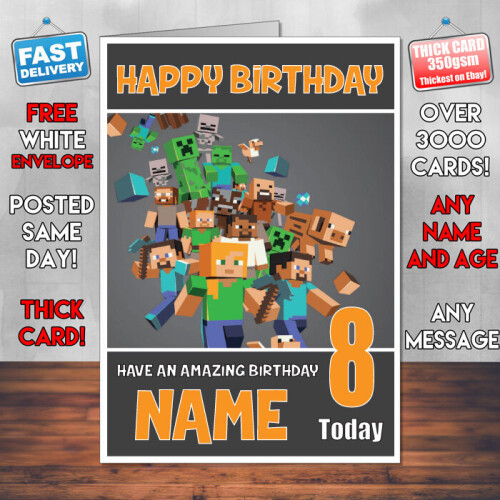 Minecraft 3 Bm1 Personalised Birthday Card on OnBuy