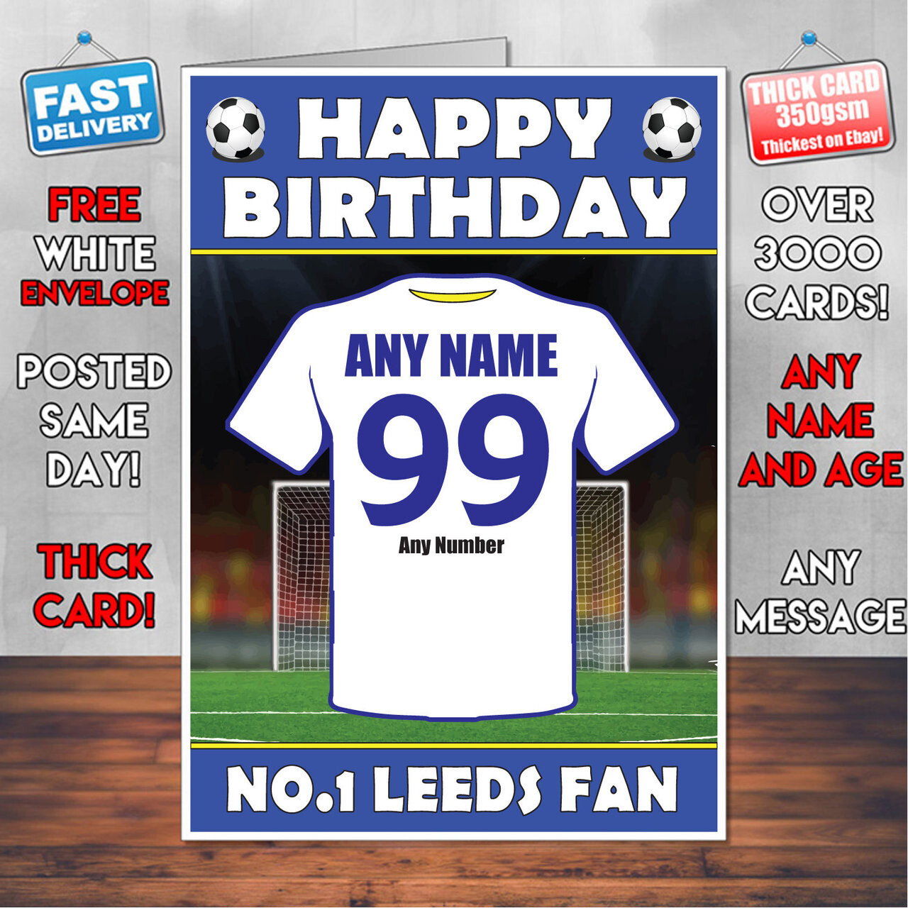 Personalised Leeds Football Fan Birthday Card - Soccer team - Any Age ...