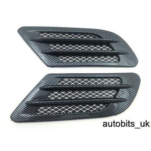 2x Carbon Wing Air Side Vent Trim Intake Fender Cover Duct Flow Grille ...