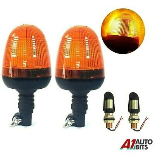 2x Led Rotating Amber Beacon Flexible Din Pole Spigot Mount Warning ...