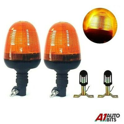 Two Flexi Din Spigot Pole Mount Led Safety Orange Warning Beacon Lights ...