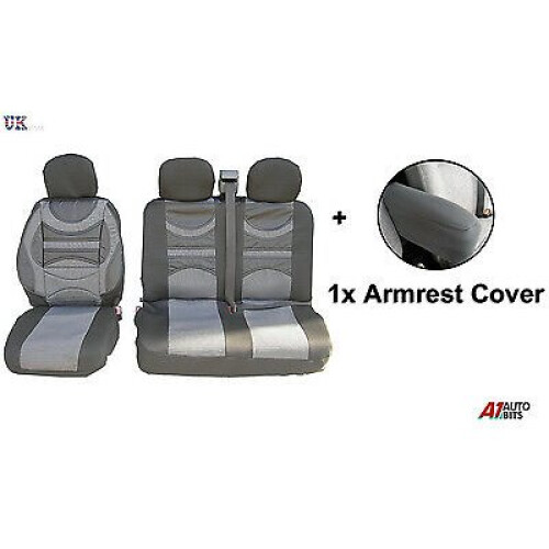 UNIVERSAL PREMIUM PADDED FABRIC GREY BLACK SEAT & ARMREST COVERS FOR 2 ...