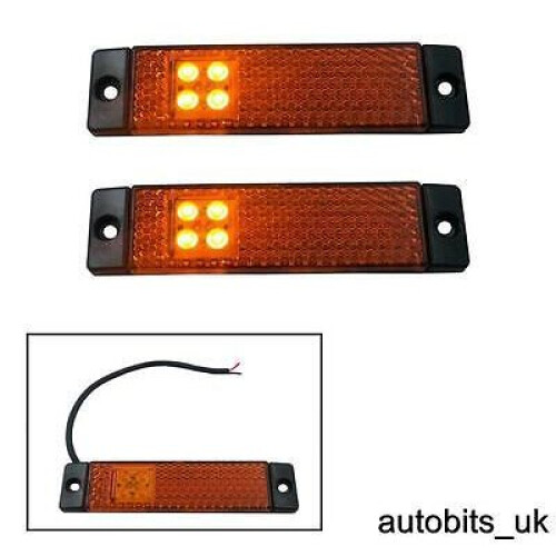 2 X ORANGE AMBER MARKER SIDE 4 LED LIGHT INDICATOR REFLECTOR VAN 24V 24 ...