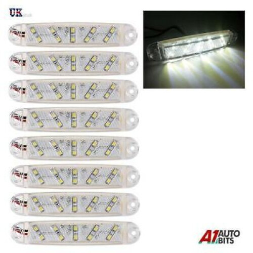 8x 12V 24V 10 LED Front Side Marker White Lights Lamps For Trailer ...