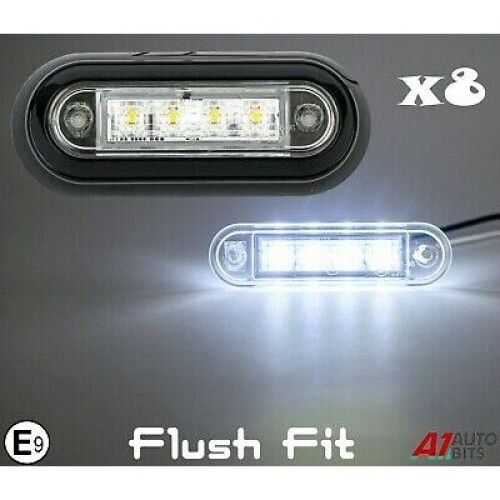 8x Led Flush Fit White Side Lights & Brackets For Truck Man Daf Scania ...