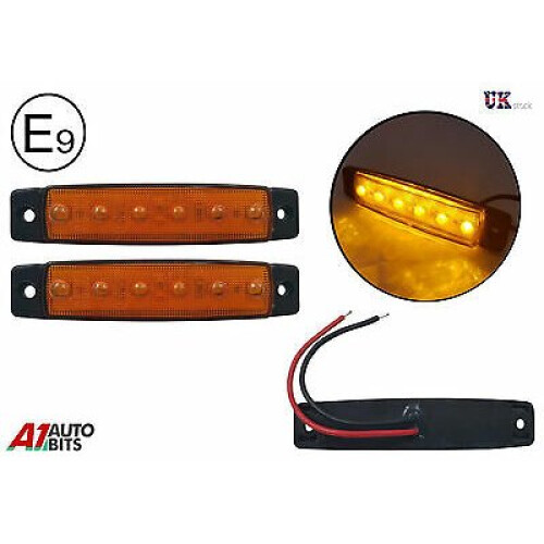 2 X 24V 6 LED Side Marker Orange Amber Lights for Truck Man Daf Scania ...