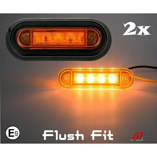 2x Led Flush Fit Amber Side Lights & Brackets For Truck Man Daf Scania ...