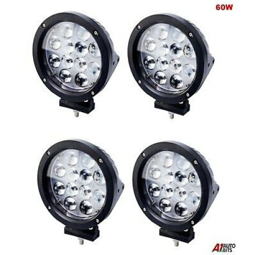Four 60W Led 7'' Round PRO. Led Work Lights 12v 24v Lamps Lorry Tractor ...