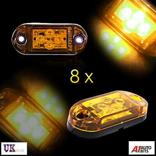 8x Led 12 Side Orange Amber Marker Lamps Light Indicator Truck Lorry ...
