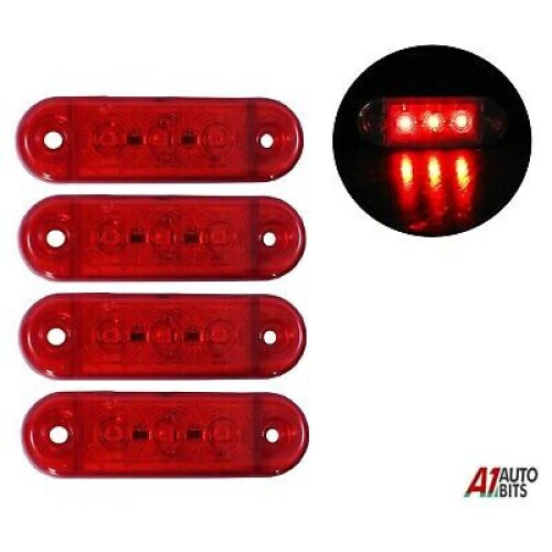 Four 3 Red Led Side Tail Marker Lights Van Car Cab Bus Lamps 12v 24v 2. ...