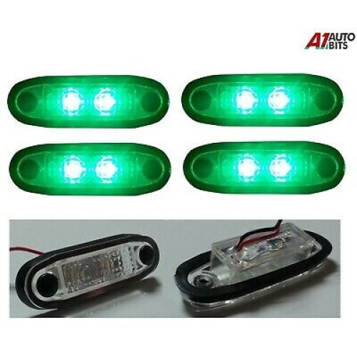 4x 24v Flush Green Led Side Marker Lights Roof Bull Bar Side Step Daf ...