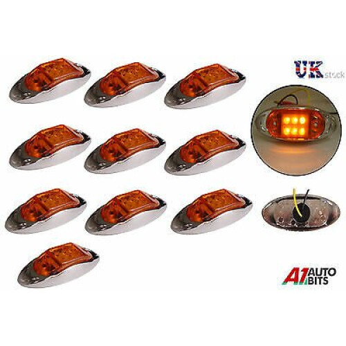 10 pcs 12V 6 LED Side Chrome Marker Orange Amber Lights TRUCK LORRY ...