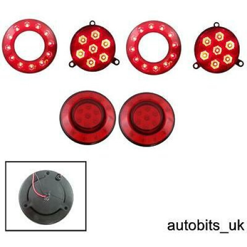 2X REAR TAIL STOP BRAKE RED SMD LED LIGHTS INNER OUTER RING 24V SCANIA ...
