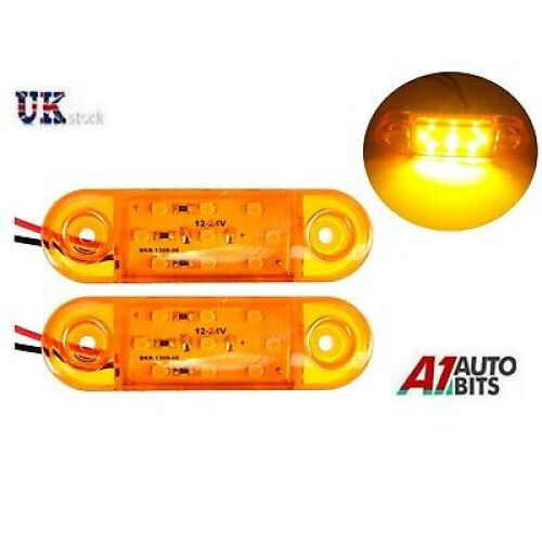 2x Orange Amber 24v 9 Led Side Marker Indicator Lights For Man Daf ...