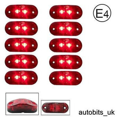 10 PCS RED 24V 2 LED SIDE TAIL REAR MARKER LAMP LIGHTS TRUCK LORRY BUS ...