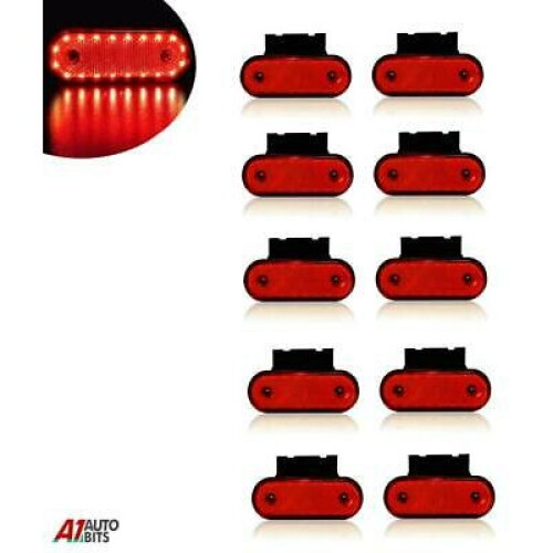 10x 24v Oval Led Red Side Outline Marker Lamps Lights Truck Lorry Incl ...