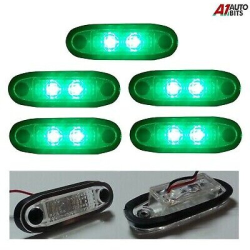 5x Flush Green 12v Led Marker Lights Lamps For Roof Bull Bar 4x4 Van ...