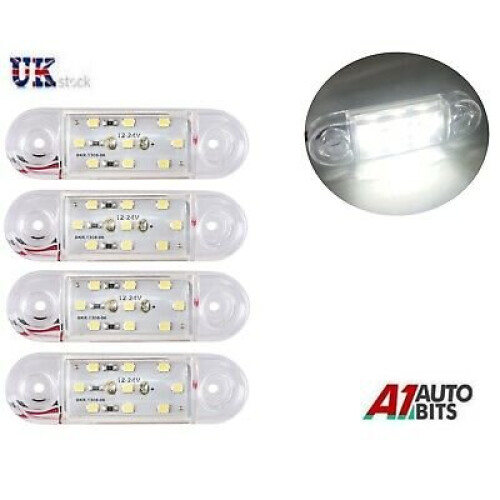 4x 12v 9 Smd Led Front Side Marker White Lights Trailer Caravan Truck ...