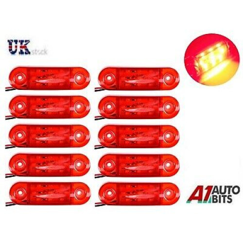 10x Led 24v Side Red Rear Tail Side Marker Lamps Light Truck Lorry ...