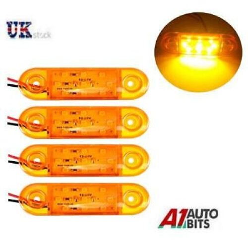 4x Orange Amber 24v 9 Led Side Marker Indicator Lights For Man Daf ...