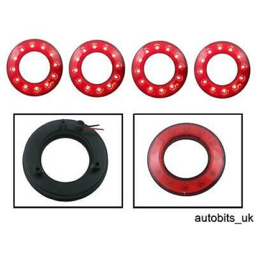 4X LED REAR TAIL RED STOP INDICATOR LIGHTS OUTER RING 24V VOLVO SCANIA ...