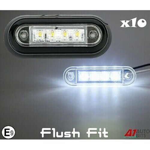 10 Led Flush Fit White Side Lights & Brackets For Truck Man Daf Scania ...