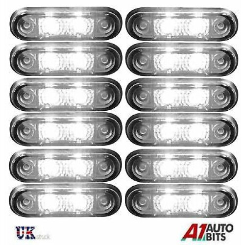 12x 24v Flush Fit White Led Front Side Marker Lamps / Lights Truck Van ...