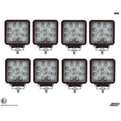 Eight HQ 27w Led 4'' Square Led Work Lights Lamps Lorry Tractor Offroad ...