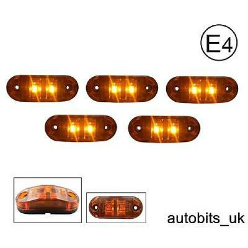 5 X AMBER ORANGE 24V 2 LED SIDE MARKER INDICATORS LIGHTS TRUCK TRAILER ...