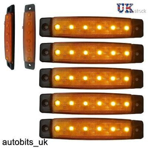 5 pcs ORANGE AMBER 12V 6 LED Side Marker Indicators Lights Truck ...