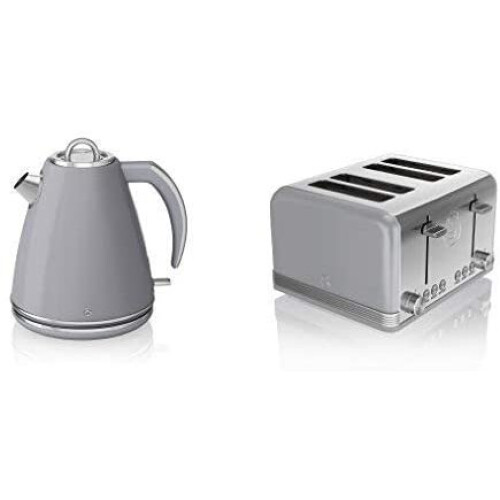 Swan Retro Set - GREY 1.5 Litre JUG Kettle & GREY 4 Slice Toaster Set ...