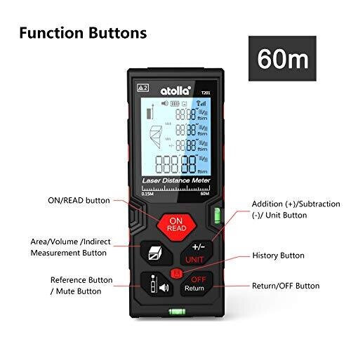 atolla Laser Measure Device, Laser Distance Meter up to 60m / ± 2mm ...