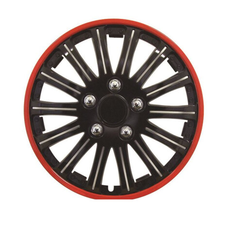Car Wheel Trims 15" | Style: Lightning | Gloss Black with Red Rim on OnBuy