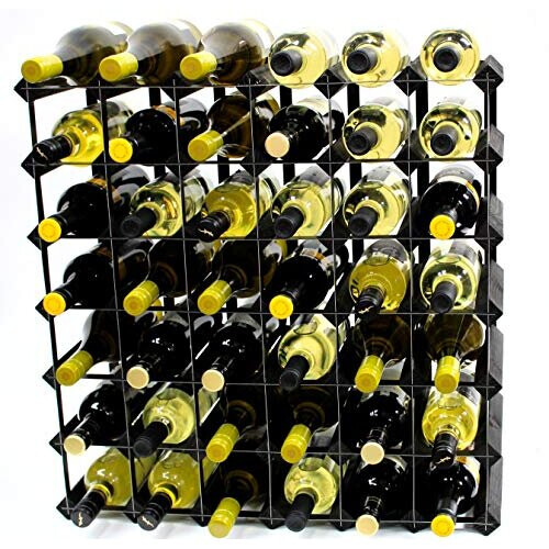 Classic 42 Bottle Black Stained Wood and Black Metal Wine Rack Ready ...