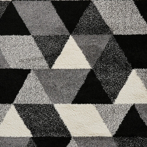 Royal Nomadic Geometric Round Circle Rugs 7611 in Black White Shaggy ...