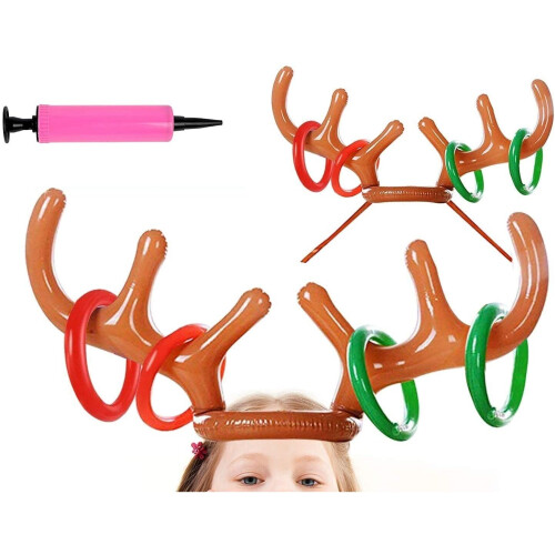Christmas Party Toss Game, Inflatable Reindeer Antler Hat with Rings ...