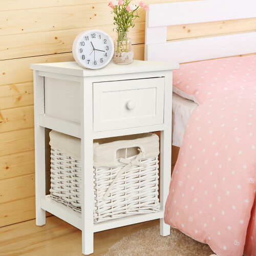 Modern White Bedside Tables Fresh Look Small Storage Wicker Basket on OnBuy