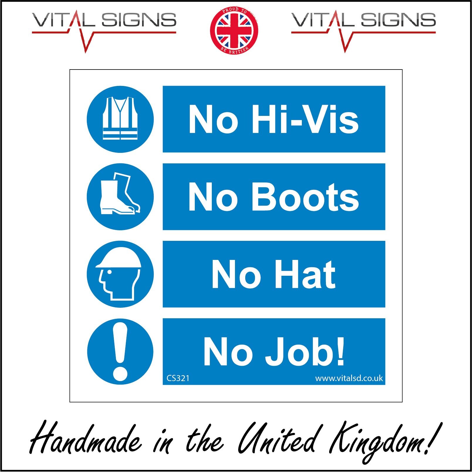 (100 x 100mm - 4 x 4, 1mm Pvc Foamex) CS321 No Hi-Vis No Boots No Hat No Job Sign Construction ...