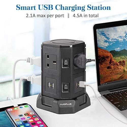 AUOPLUS 3M Tower Extension Lead Power Strip, Vertical Extension Cord ...