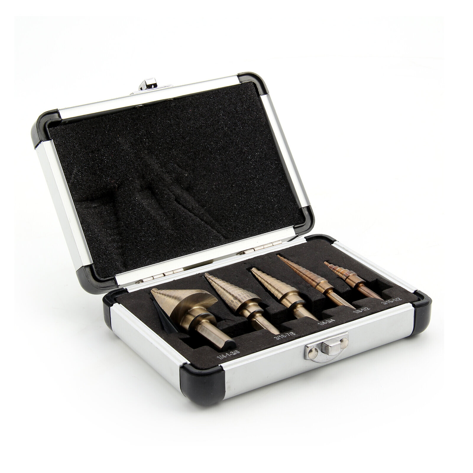 HSS Step Large Titanium Cone Drill Hole Cutter Bit Set Tool + Case Top ...