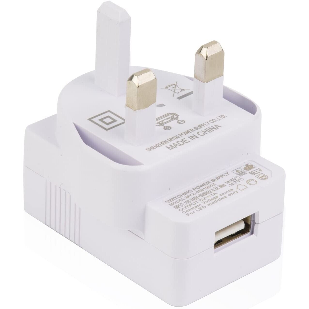 USB Power Adapter 3 Pin Plug Mains Charger UK Wall Plug for Led Light ...