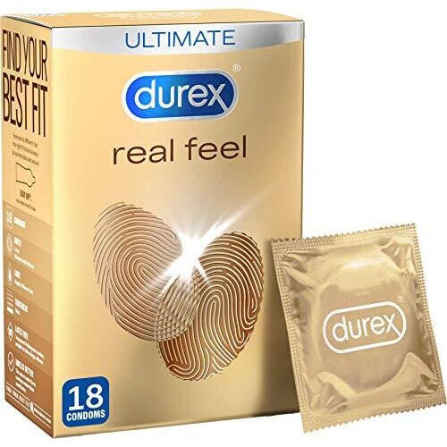 Durex Real Feel Polyisoprene Condoms - Latex-free, Skin-on-Skin Sensation, Easy-On 56mm, 18 Pack ...